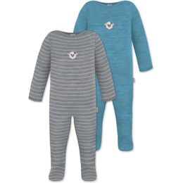 Normani Outdoor Sports 2x MERINO Babystrampler Levin in Grau/Blau | Gr.: 68