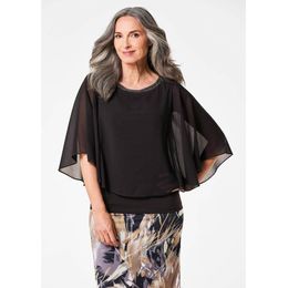 GOLDNER Kurzgr&ouml;&szlig;e: Edle Chiffonbluse, U-Boot-Ausschnitt in schwarz | Gr.: 24