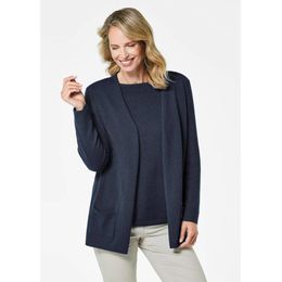 GOLDNER Kurzgr&ouml;&szlig;e: Langarm Feinstrick-Cardigan in marine | Gr.: 20