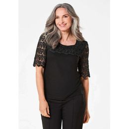 GOLDNER Kurzgr&ouml;&szlig;e: Spitzenshirt Viskose-Blusenshirt mit Spitze in schwarz | Gr.: 20