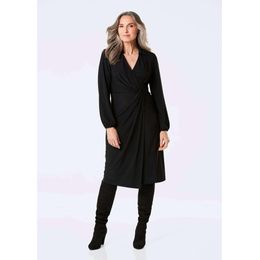 GOLDNER Kurzgröße: Wickelkleid Elegantes Jerseykleid mit V-Ausschnitt in schwarz | Gr.: 20