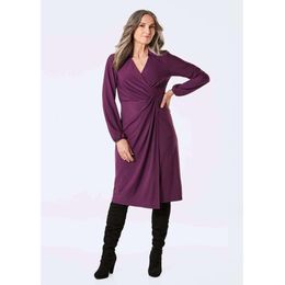 GOLDNER Kurzgröße: Wickelkleid Elegantes Jerseykleid mit V-Ausschnitt in aubergine | Gr.: 22