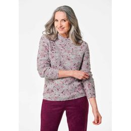 GOLDNER Boucl&eacute;-Pullover Edler Strickpullover mit Stehkragen in grau / pink / gemustert | Gr.: 50
