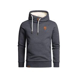 Amaci&Sons Amaci&Sons Kapuzenpullover mit Pl&uuml;sch-Kapuze YONKERS in Blau Melange | Gr.: XL