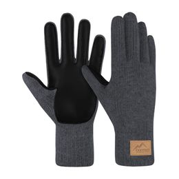 Normani Outdoor Sports Herren Merino Strick-Fingerhandschuhe mit Schafleder Leanyer in Anthrazit | Gr.: 9