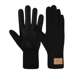 Normani Outdoor Sports Herren Merino Strick-Fingerhandschuhe mit Schafleder Leanyer in Schwarz | Gr.: 9,5