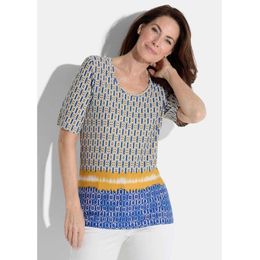 GOLDNER Druckshirt mit Ethno-Design in blau / wei&szlig; / honig / gemustert | Gr.: 46