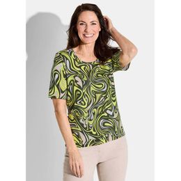 GOLDNER Baumwollshirt mit organischem Muster in khaki / hellgr&uuml;n / wei&szlig; / gemustert | Gr.: 46