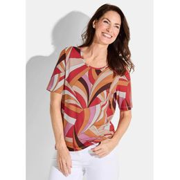 GOLDNER Kurzgr&ouml;&szlig;e: Shirt in rot / orange / beige / gemustert | Gr.: 22
