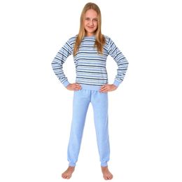 Normann Frottee Pyjama Schlafanzug langarm B&uuml;ndchen - 50655 in hellblau | Gr.: 158/164