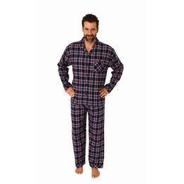 Normann Flanell Schlafanzug langarm Pyjama zum durchkn&ouml;pfen - 70806 in navy | Gr.: 56