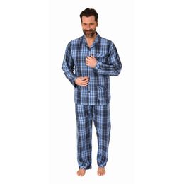 Normann langarm Schlafanzug Pyjama gewebt zum Knöpfen - 80150 in blau | Gr.: 48