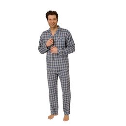 Normann Flanell Schlafanzug langarm Pyjama zum durchknöpfen - 76808 in grau | Gr.: 50