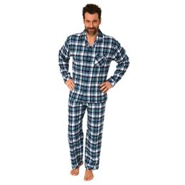 Normann Lange Flanell Schlafanzug Pyjama kariert - 76500 in marine | Gr.: 56