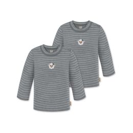 Normani Outdoor Sports 2er Pack Baby Merino Longsleeve Taupo in Grau gestreift | Gr.: 110/116