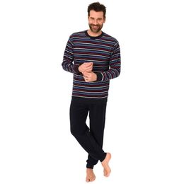 Normann Lange Frottee Pyjama Schlafanzug B&uuml;ndchen Streifen - 50174 in marine/rot | Gr.: 52