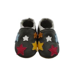Mejale Leder Babyschuhe mit buntem Sternmuster, rutschfeste Sohle, schwarz | Gr.: 17/18