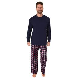 Normann Schlafanzug lang Pyjama FlanellHose Karo - 75013 in marine | Gr.: 50