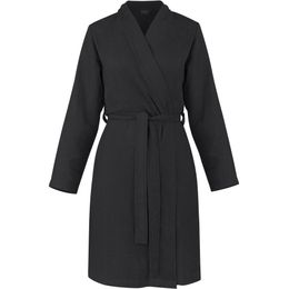 Normani Damen Morgenmantel aus Waffelpique Manisa in Schwarz | Gr.: XL/XXL