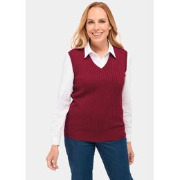GOLDNER Elegante Zopfstrickweste, V-Ausschnitt in dunkelrot | Gr.: 48