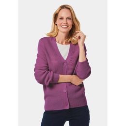 GOLDNER Kurzgr&ouml;&szlig;e: Elegante Strickjacke mit V-Ausschnitt in maulbeere | Gr.: 20