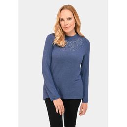 GOLDNER Strickshirt mit Glitzersteinen, Kragen in schieferblau / melange | Gr.: 50