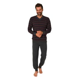 Normann langarm Schlafanzug B&uuml;ndchen Pyjama Streifen - 83119 in dunkelgrau | Gr.: 52