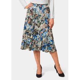 GOLDNER Viskoserock, floraler Aquarell-Druck in schwarz / azurblau / gemustert | Gr.: 44