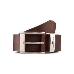 Tom Tailor Herren TTTOM Lederg&uuml;rtel mit eckiger Dornschlie&szlig;e, braun, Logo Print, Gr. 80