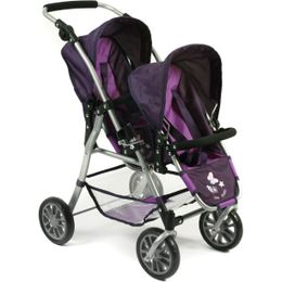 Bayer Chic 2000 CHIC2000 Kinder Puppen-Zwillingsbuggy "Twinny, Pflaume", lila, Kunststoff, Metall, Stoff, B:63cm H:77cm T:63cm, Puppenwagen, mit schwenkbaren