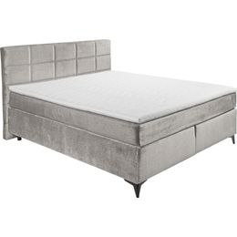 Boxspringbett, B:183cm L:210cm, silber, ED EXCITING DESIGN, 100% Polyester, Komplettbetten, "Navarra", wahlweise mit Matratze