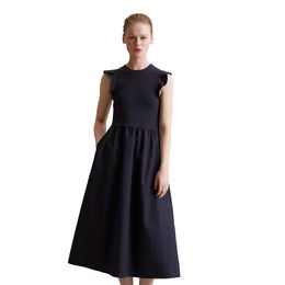 Marc O'Polo Damen Jerseykleid "mit Baumwoll-Popelinerock", blau, Gr. L, MARC O'POLO DENIM, unifarben, Obermaterial: 96% Baumwolle, 4% Elasthan, Kleider