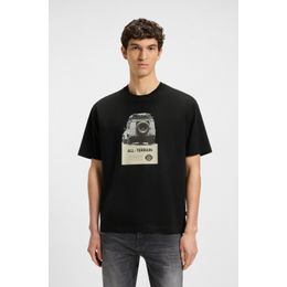 BOSS Orange Damen T-Shirt "Te Wagon", schwarz, Gr. XL, unifarben, Single Jersey, Obermaterial: 100% Baumwolle, Shirts, mit coolem Fotodruck
