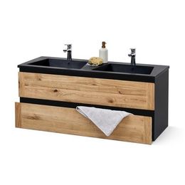 Tchibo - Doppelwaschtisch inkl. Mineralgusswaschbecken - 120,5x46x51,5cm - schwarz - Holz / Eichenholz / Eichenholz