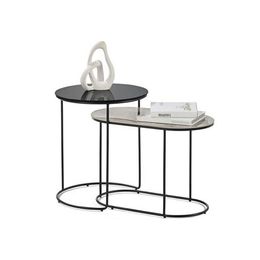 Tchibo - 2 Beistelltische mit Marmoroptik und Glasoberfläche - 66x36x45,5cm - schwarz - Glas / Holz / Keramik