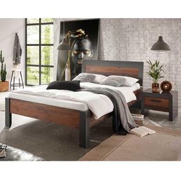 Pharao24.de Komfortbett in Dunkelgrau und Altholz Optik Loft Design (zweiteilig)