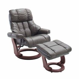 Pharao24.de TV Relaxsessel in Schlamm Leder mit Hocker (zweiteilig)
