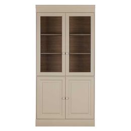 Pharao24.de Wohnzimmer Vitrinenschrank in Hellgrau und Braun 215 cm hoch