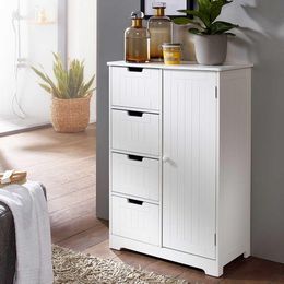 Pharao24.de Badezimmerschrank weiss im Landhausstil vier Schubladen