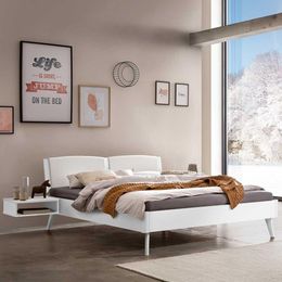 Pharao24.de Französisches Bett 140x200 cm aus Buche Massivholz in Weiß 82 cm Kopfteil