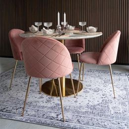 Pharao24.de Sitzgarnitur Retro Stil Tisch rund Gestell Golden (fünfteilig)