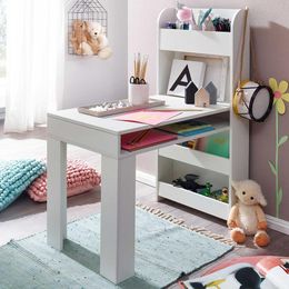 Pharao24.de Kinderzimmerschreibtisch in Weiß Seitenregalen