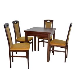 Pharao24.de Esszimmer Sitzgruppe in Nussbaumfarben & Ocker Gelb Tisch ausziehbar (fünfteilig)