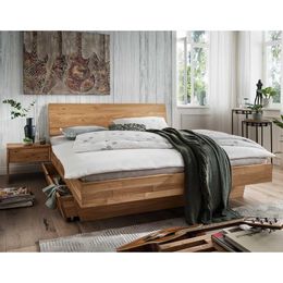 Pharao24.de Wildeiche Bett mit Bettkasten 2 Nakos (dreiteilig)