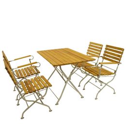 Pharao24.de Sitzgruppe Garten aus Robinie Massivholz und Stahl klappbar (fünfteilig)