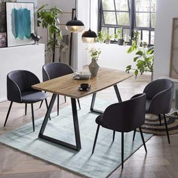 Pharao24.de Esszimmergruppe in Eichefarben und Grau Loft Design (fünfteilig)