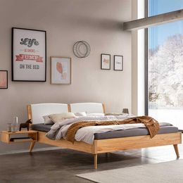 Pharao24.de Franzoesisches Bett 140x200 cm aus Wildbuche Massivholz mit Polsterkopfteil