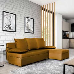 Pharao24.de Ecksofa Schlafsofa in Senfgelb aus Velours