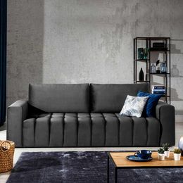Pharao24.de Sofa Dreisitzer Sofa in Dunkelgrau aus Samt