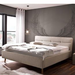 Pharao24.de Doppeltbett in Beige Webstoff Bettkasten